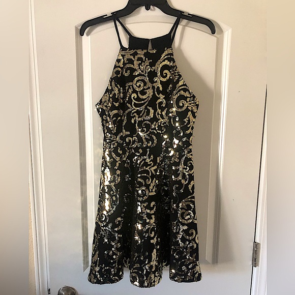 City Triangles | Dresses | City Triangles Black Gold Sequin Semi Formal ...